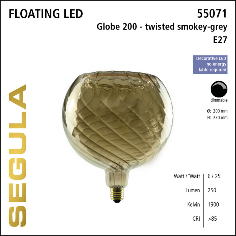 Ampoule LED filament Globe 200 torsadé 6W Dimmable Fumé E27 - Segula | Comptoir des Lustres