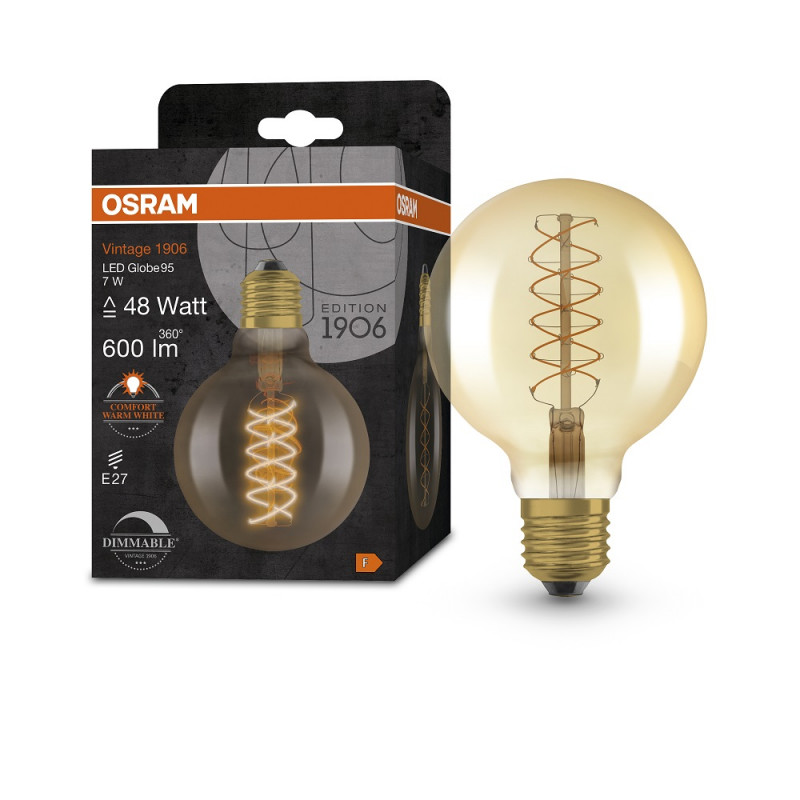 Ampoule LED filament 7W Vintage Edition 1906 Globe 95mm Doré OSRAM | Comptoir des Lustres