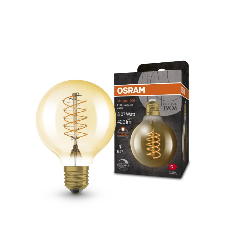 Ampoule Led Filament 4 8w Vintage Edition 1906 Globe 80mm Doré Osram