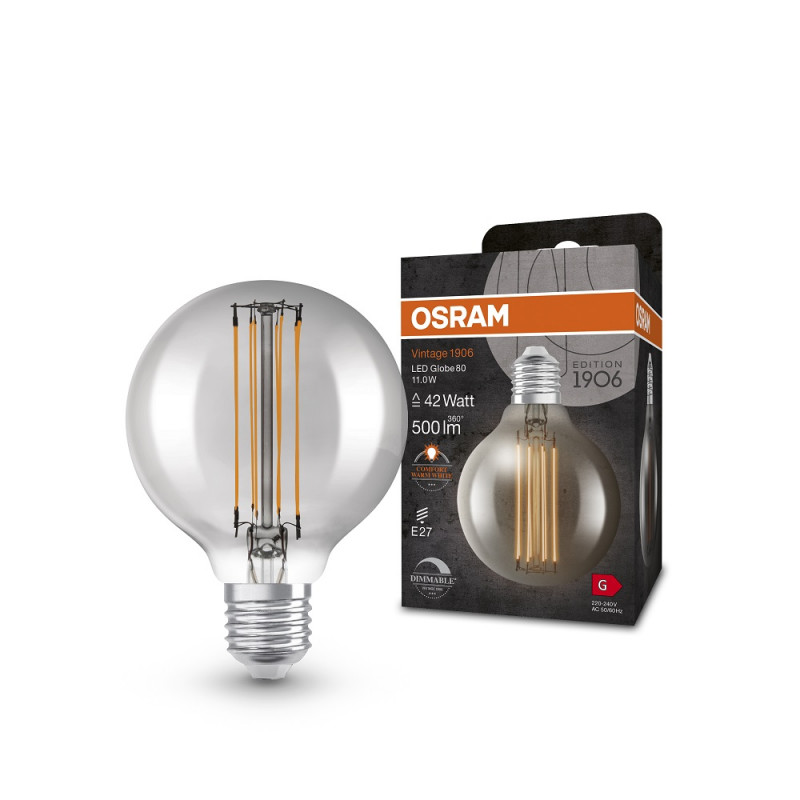 Ampoule LED filament Vintage Edition 1906 Globe 80mm 11W Fumé OSRAM | Comptoir des Lustres