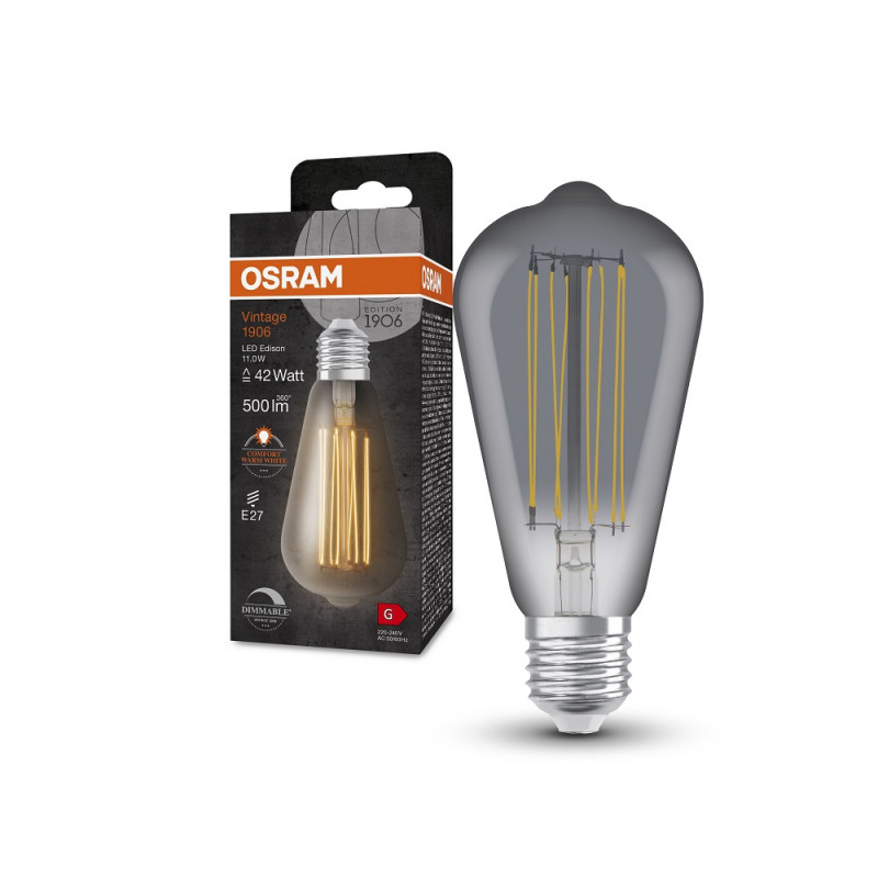 Ampoule LED filament Vintage Edition 1906 Edison 11W Fumé OSRAM | Comptoir des Lustres