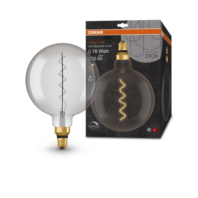 Ampoule LED filament 4.8W Vintage Edition 1906 Globe 200mm Fumé OSRAM | Comptoir des Lustres