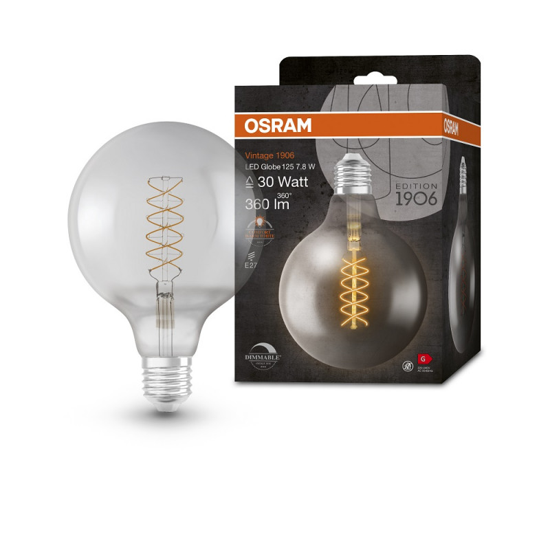 Ampoule LED filament 7.8W Vintage Edition 1906 Globe 125mm Fumé OSRAM | Comptoir des Lustres