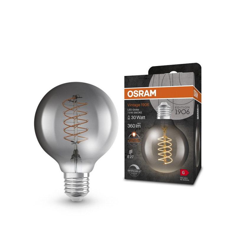 Ampoule LED filament 7.8W Vintage Edition 1906 Globe 80mm Fumé OSRAM | Comptoir des Lustres