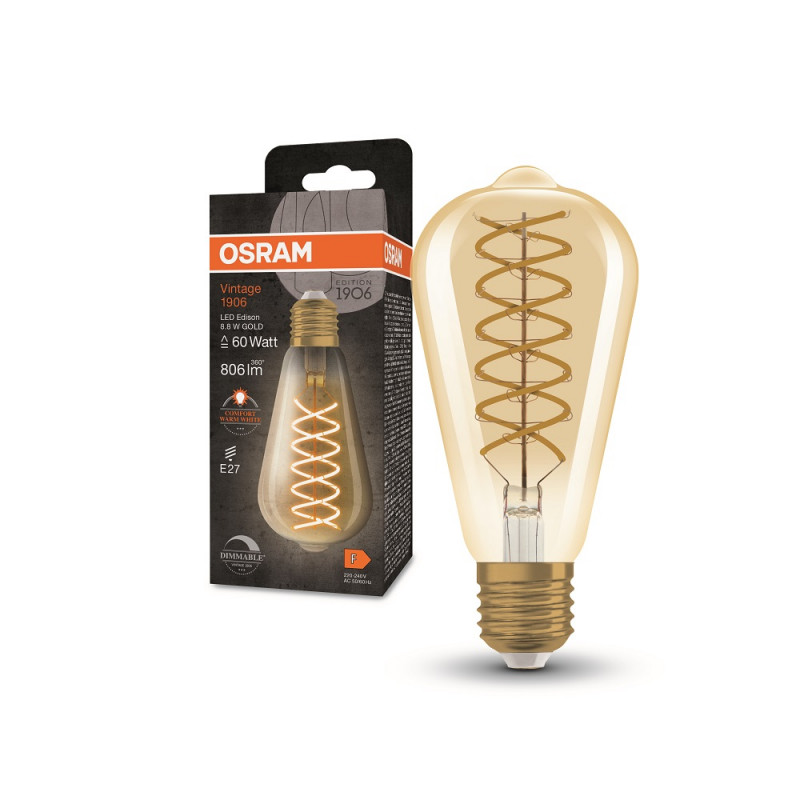 Ampoule Led Filament 8 4w Vintage Edition 1906 Edison E27 Doré Osram