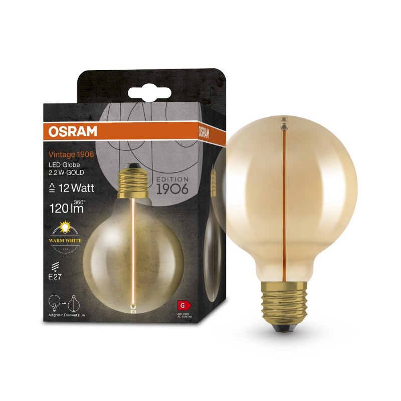Ampoule LED filament magnétique Vintage Edition 1906 Globe Doré OSRAM | Comptoir des Lustres