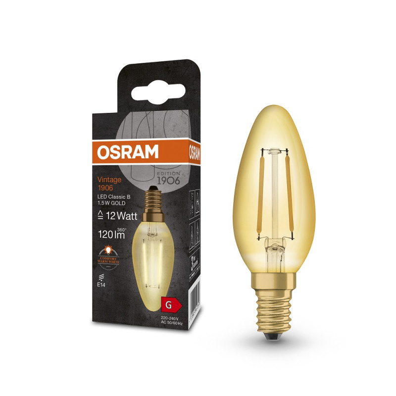 Ampoule LED filament Vintage Edition 1906 Flamme B35 Doré OSRAM | Comptoir des Lustres