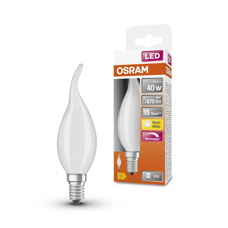 Ampoule LED à filament 4W Dimmable Flamme Coup de vent Dépolie E14 OSRAM | Comptoir des Lustres