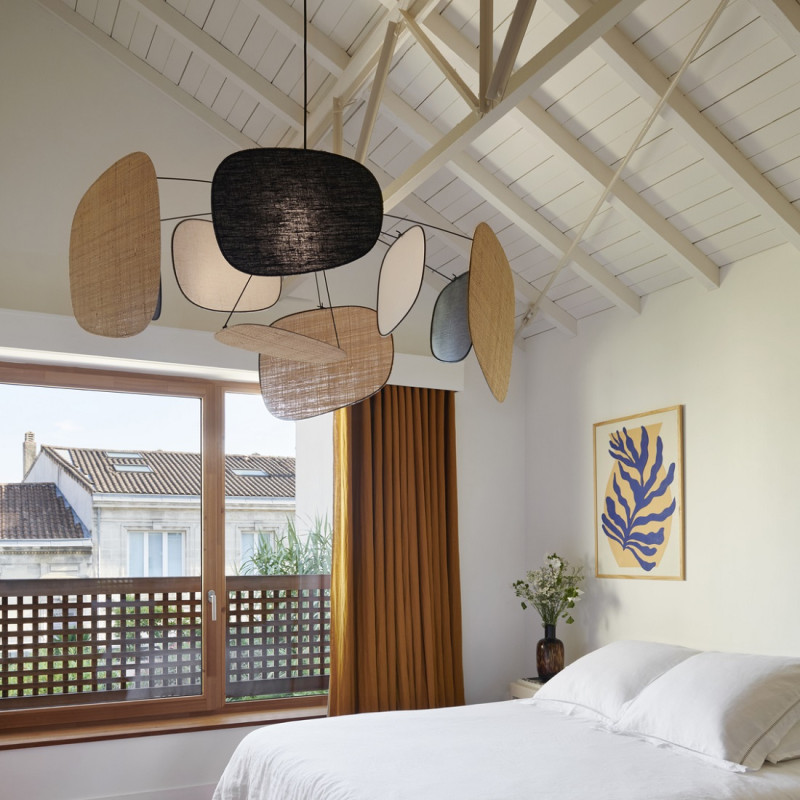 Suspension Screen 70's Lin et Raphia - Market Set | Comptoir des Lustres