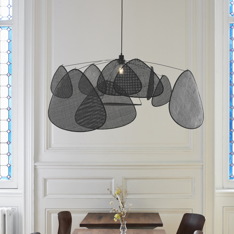 Suspension Screen XL en cannage noir - Market Set | Comptoir des Lustres
